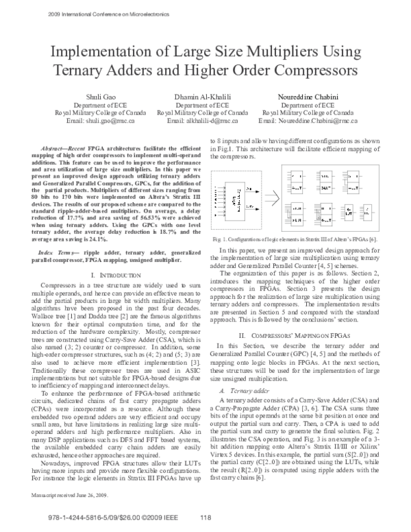 Pdf Implementation Of Large Size Multipliers Using Ternary Adders And Higher Order Compressors