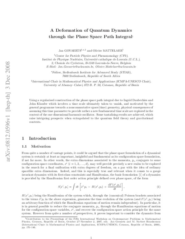 (PDF) A Deformation of Quantum Dynamics through the Phase Space Path Integral