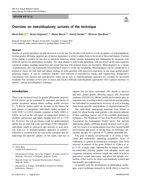 (PDF) Overview on metoidioplasty: variants of the technique