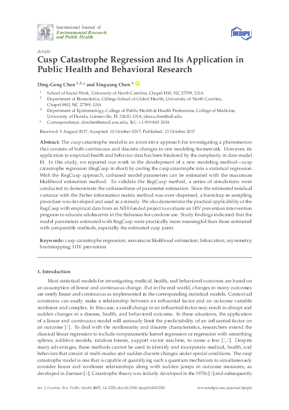 Cusp Catastrophe Regression and Its Application in Public Health and ...