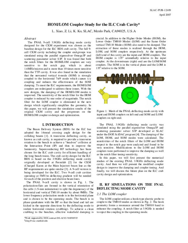 (PDF) HOM/LOM Coupler Study for the ILC Crab Cavity