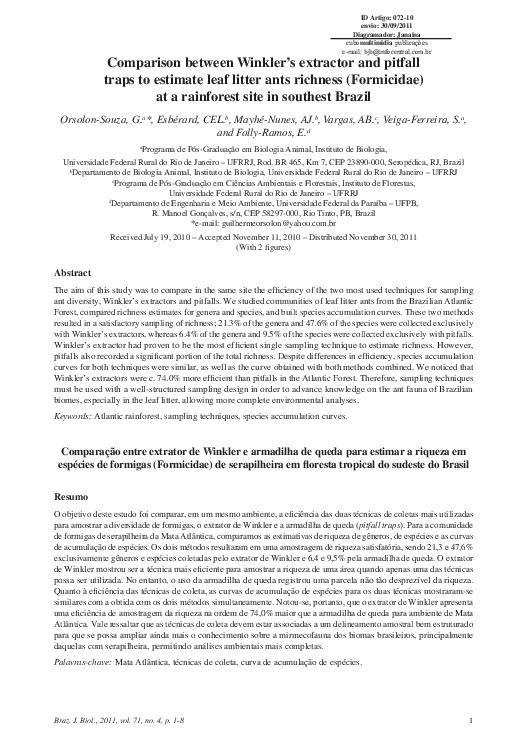 (PDF) Comparison between Winkler’s extractor and pitfall traps to ...