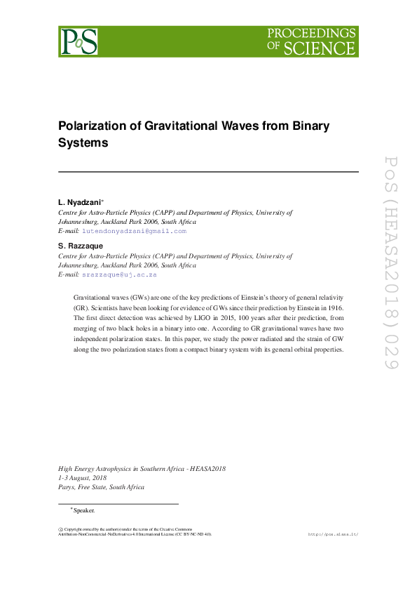 Pdf Polarization Of Gravitational Waves From Binary Systems