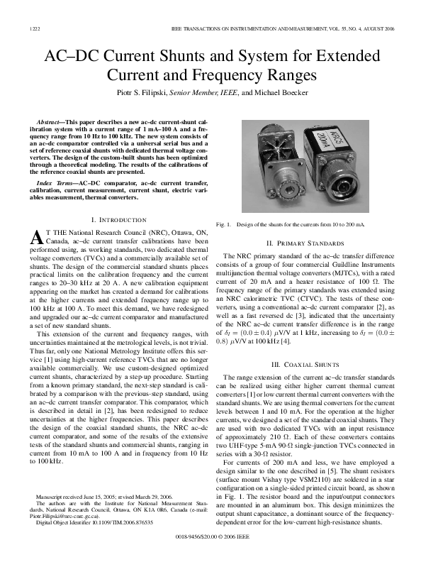 (PDF) AC–DC Current Shunts and System for Extended Current and ...