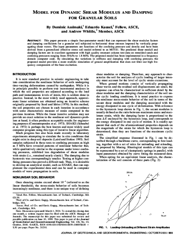 (PDF) Model for Dynamic Shear Modulus and Damping for Granular Soils