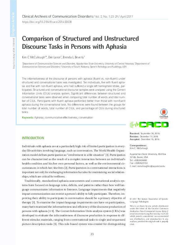 Pdf Comparison Of Structured And Unstructured Discourse Tasks In