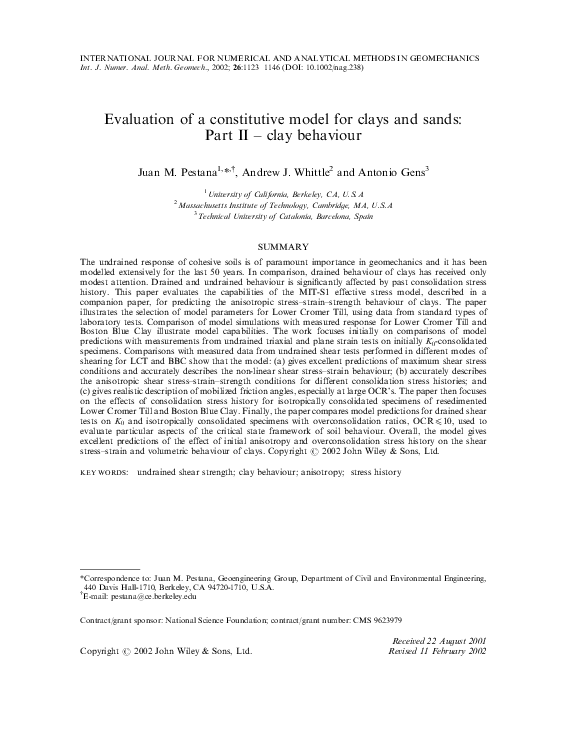 (PDF) Evaluation of a constitutive model for clays and sands: Part II ...