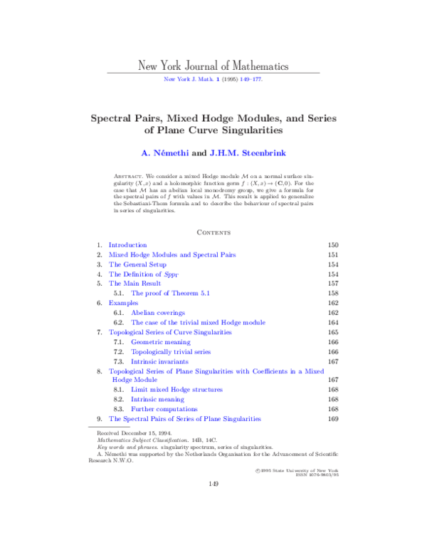 (PDF) Spectral Pairs, Mixed Hodge Modules, and Series of Plane Curve ...