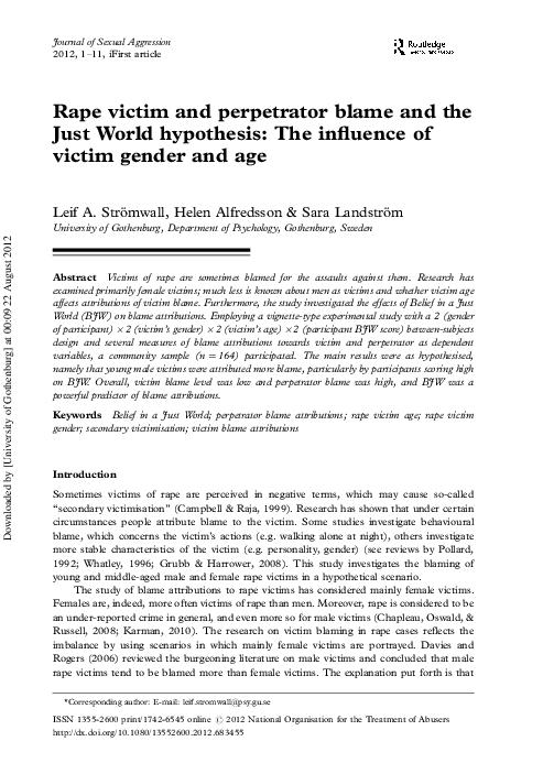 (PDF) Rape victim and perpetrator blame and the Just World hypothesis ...
