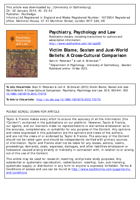 (PDF) Victim Blame, Sexism and Just-World Beliefs: A Cross-Cultural ...