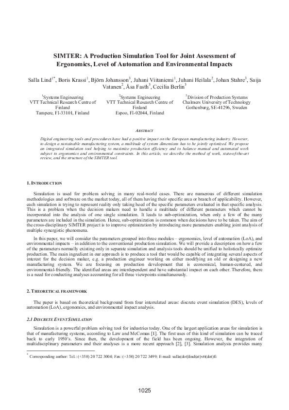(PDF) SIMTER - A Joint Simulation Tool for Production Development