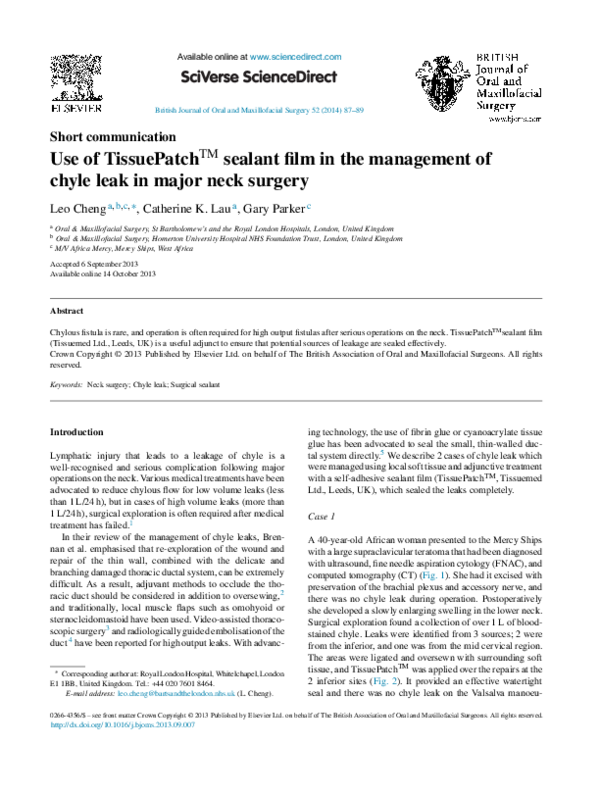 (PDF) Use of TissuePatch™ sealant film in the management of chyle leak ...