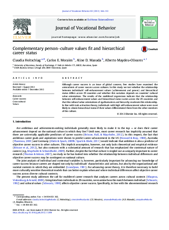 (PDF) Complementary person–culture values fit and hierarchical career ...