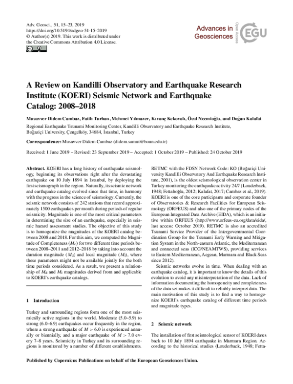 (PDF) A Review on Kandilli Observatory and Earthquake Research ...