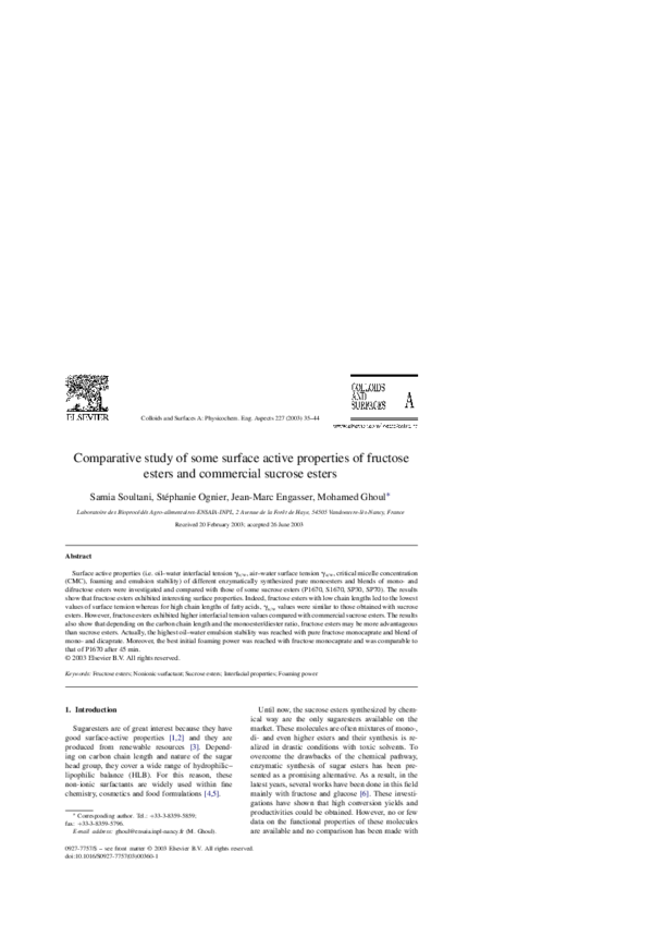 (PDF) Comparative study of some surface active properties of fructose ...