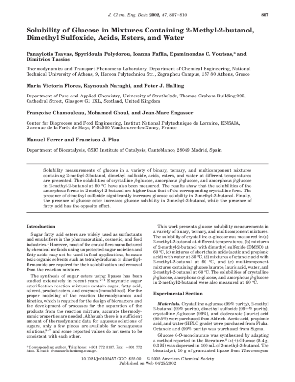 (PDF) Solubility of Glucose in Mixtures Containing 2-Methyl-2-butanol ...