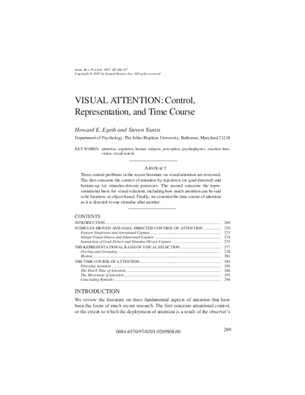 (PDF) VISUAL ATTENTION: Control, Representation, and Time Course