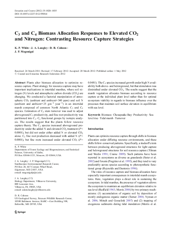 (PDF) C3 and C4 Biomass Allocation Responses to Elevated CO2 and ...