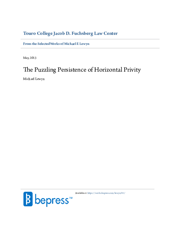 (PDF) The Puzzling Persistence of Horizontal Privity