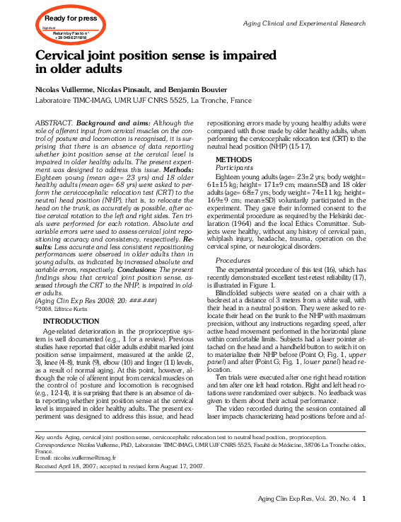 (PDF) Cervical joint position sense is impaired in older adults