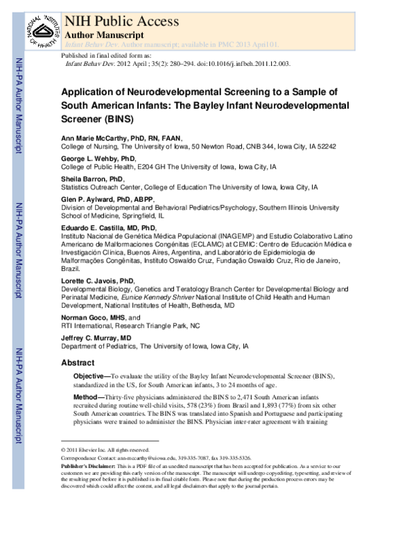 (PDF) Application of neurodevelopmental screening to a sample of South ...