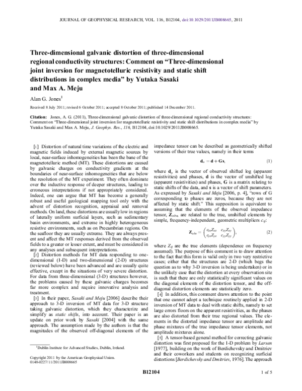 (PDF) Three-dimensional galvanic distortion of three-dimensional regional conductivity ...