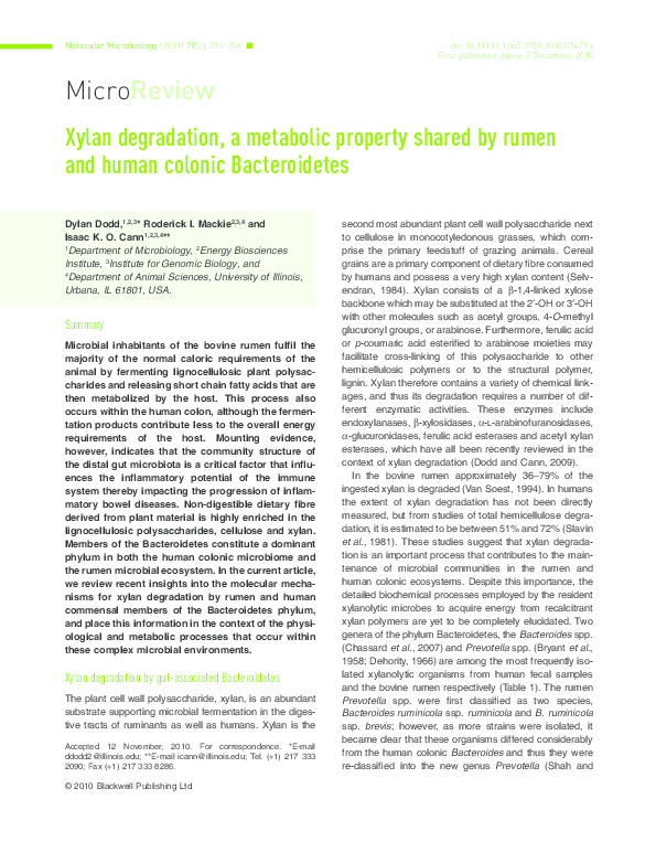 (PDF) Xylan degradation, a metabolic property shared by rumen and human ...