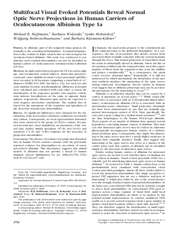 (PDF) Multifocal Visual Evoked Potentials Reveal Normal Optic Nerve ...