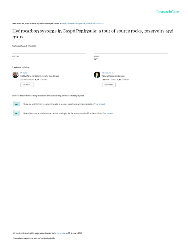 (PDF) Hydrocarbon systems in Gaspé Peninsula: a tour of source rocks ...