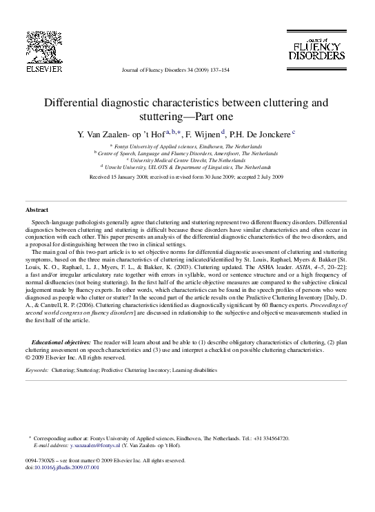 (PDF) Differential diagnostic characteristics between cluttering and ...