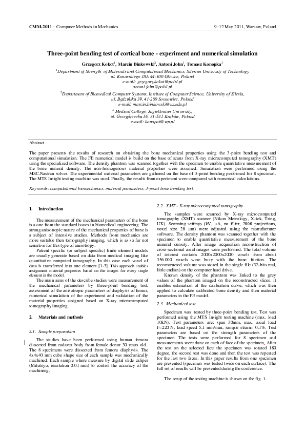 (PDF) Three-point bending test of cortical bone -experiment and ...