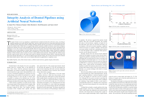 Pdf Integrity Analysis Of Dented Pipelines Using Artificial Neural Networks