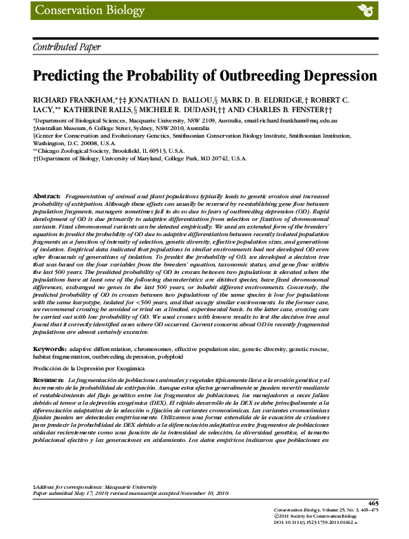 (PDF) Predicting the Probability of Outbreeding Depression