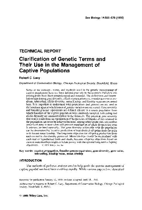 (PDF) Clarification of genetic terms and their use in the management of captive populations