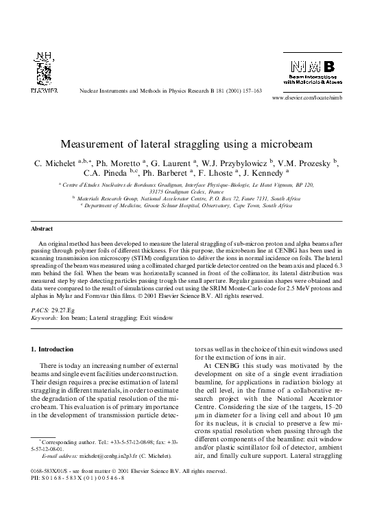 (PDF) Measurement of lateral straggling using a microbeam