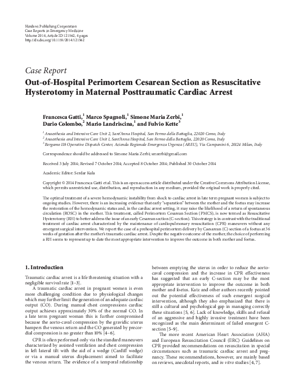 (PDF) Perimortem caesarean section following maternal gunshot wounds ...