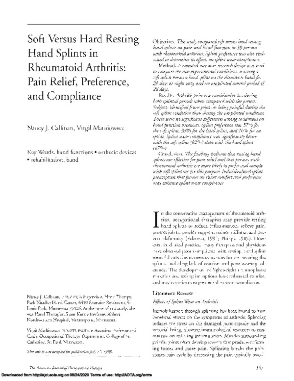 (PDF) Soft Versus Hard Resting Hand Splints in Rheumatoid Arthritis ...