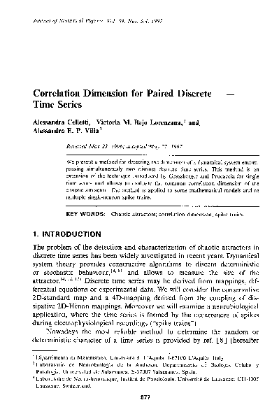 (PDF) Correlation dimension for paired discrete time series