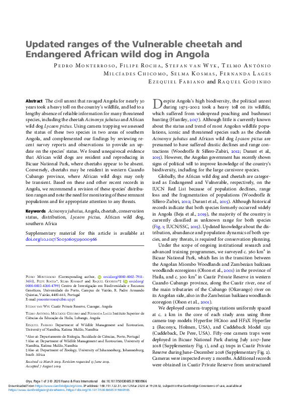 (PDF) Updated ranges of the Vulnerable cheetah and Endangered African ...