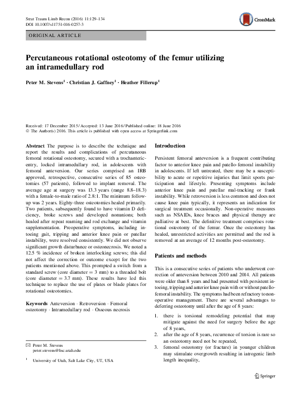 (PDF) Percutaneous rotational osteotomy of the femur utilizing an ...
