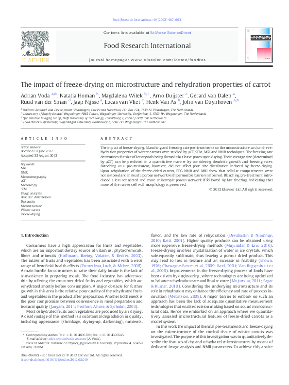 (PDF) The impact of freeze-drying on microstructure and rehydration properties of carrot