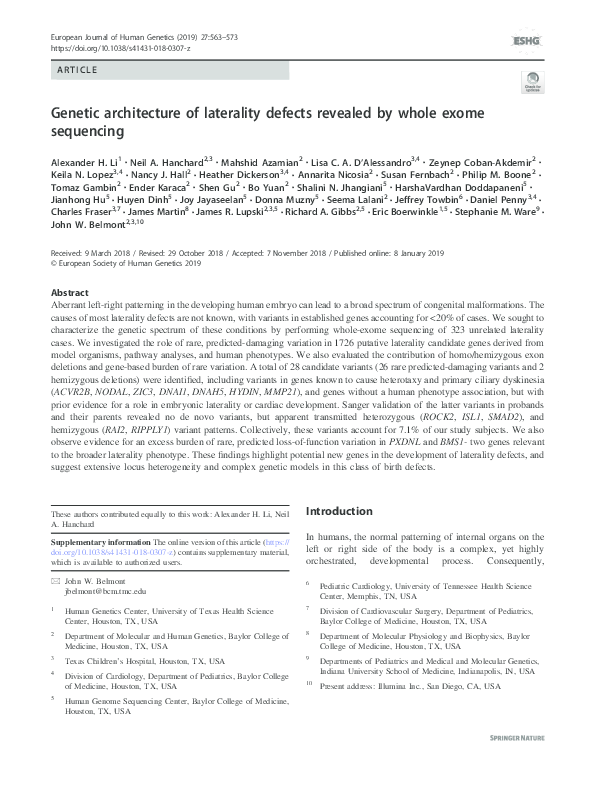 (PDF) Genetic architecture of laterality defects revealed by whole ...
