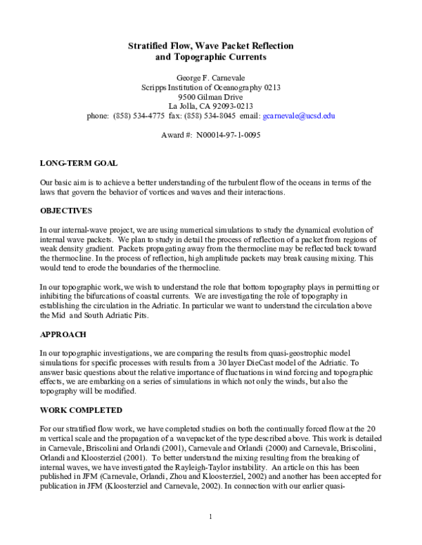 (PDF) Stratified Flow, Wave Packet Reflection and Topographic Currents
