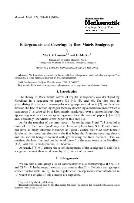 (PDF) Enlargements and Coverings by Rees Matrix Semigroups