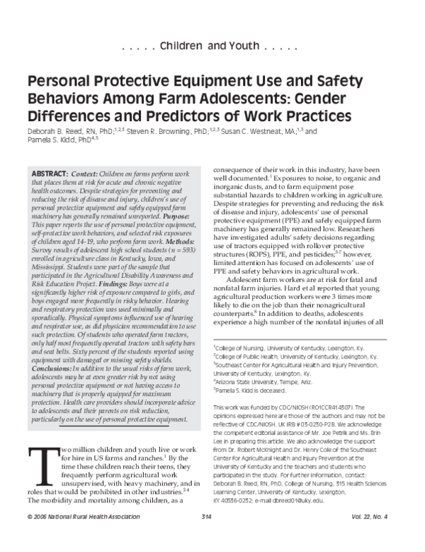 (PDF) Personal Protective Equipment Use and Safety Behaviors Among Farm ...
