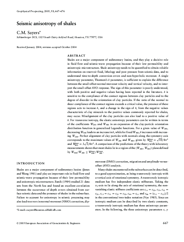 (PDF) Seismic anisotropy of shales