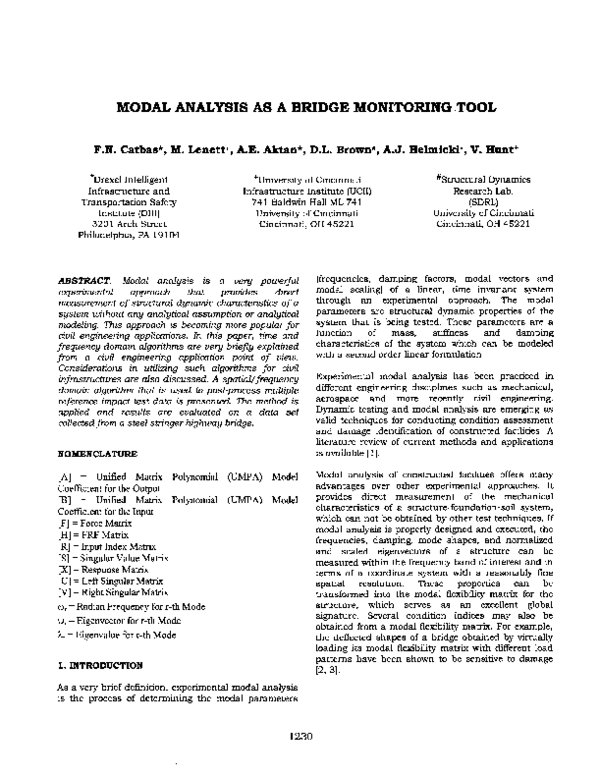 (PDF) Modal Analysis as a Bridge Monitoring Tool, #399