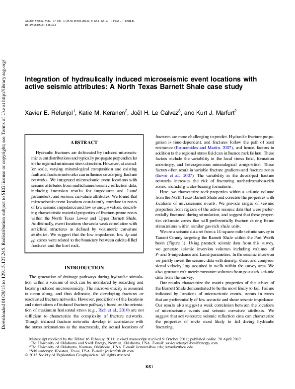 (PDF) Integration of hydraulically induced microseismic event locations with active seismic ...