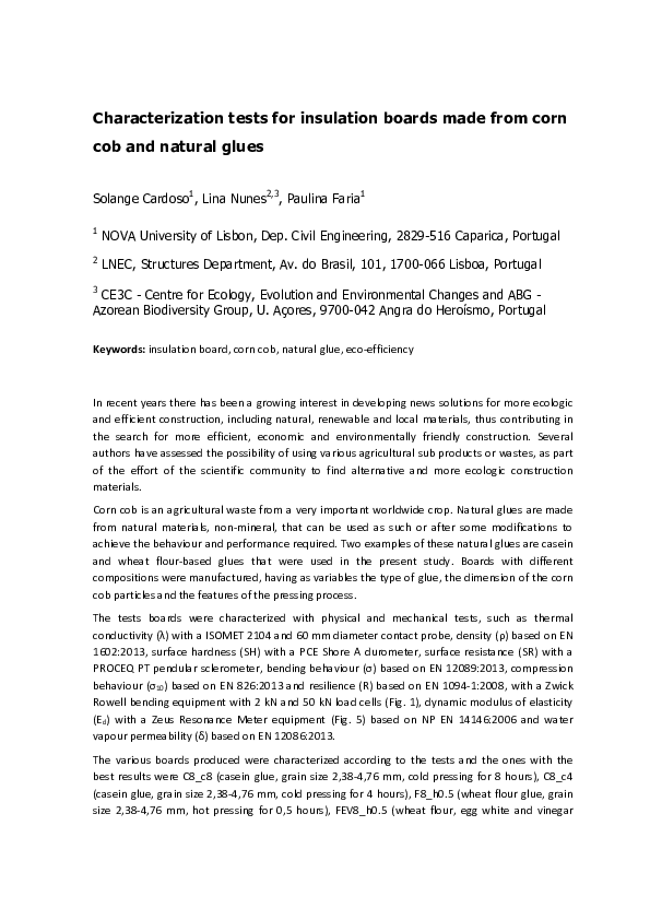 (PDF) Characterization tests for insulation boards made from corn cob ...