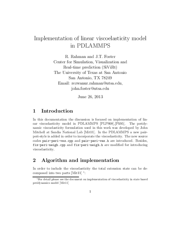 (PDF) Implementation of linear viscoelasticity model in PDLAMMPS